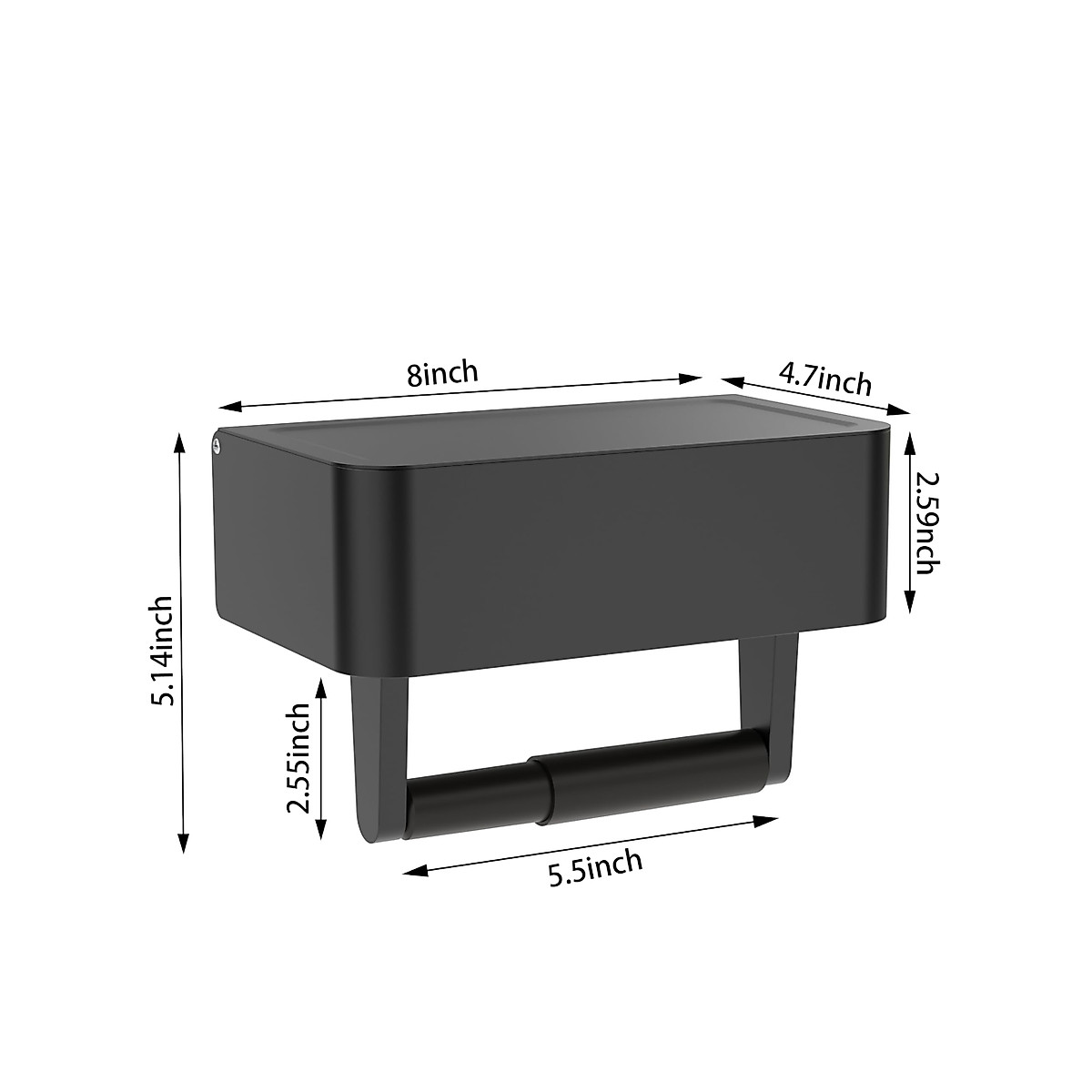 WZKALY Toilet Paper Holder with Shelf - Flushable Wipes Dispenser & Storage Fits Any Bathroom, Keep Your Wet Wipes Hidden - Stainless Steel Wall Mount Bathroom Organizer -（Matte Black, Regular roll）