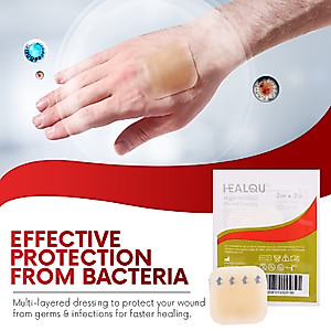 Healqu Hydrocolloid Wound Dressing - 6x6" Thin - Box of 10 Large Bandages - Sterilized Bordered Hydrocolloid Patches for Bed Sores, Abrasions, and More - Waterproof and Absorbent with Protective