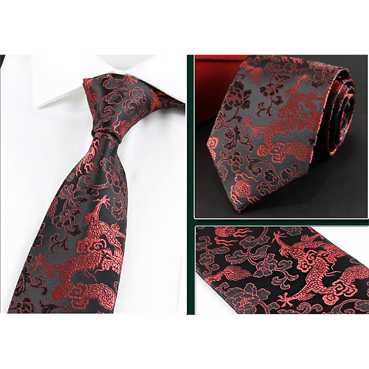 Men's Wide Black Red Ties Paisley Jacquard Woven Daily Dress Meeting Neckties