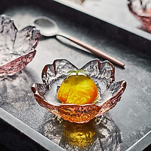 Sdeetesamjun Pink Glass Bowls Set of 4, Trifle Bowl Small Dipping Sauce Cups- Japanese Sakura Flower Cherry Blossom Shaped Bowl Decorative Bowl For Side Dishes, Ice Cream, Pudding, Custard, Dessert