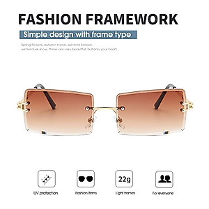 Dollger Rimless Rectangle Sunglasses Y2K Glasses For Women Men Frameless Trendy rimless glasses Retro 90s Sunglasses DARK TEA