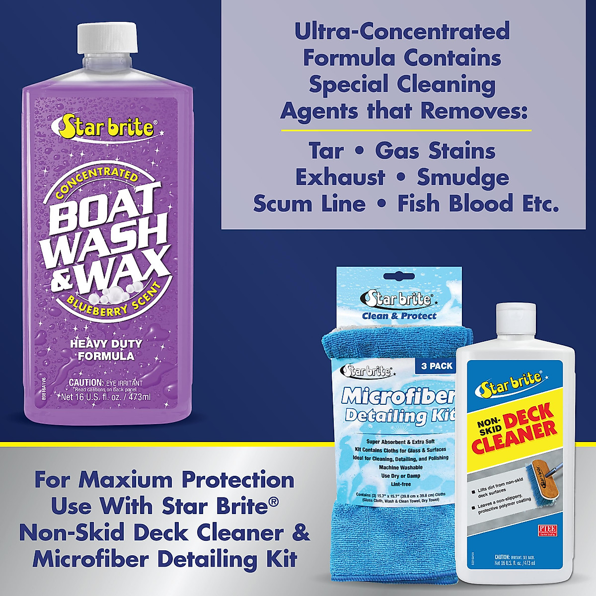 STAR BRITE Boat Wash & Wax - Heavy Duty Concentrate - Clean, Shine & Protect in One Easy Step - Blueberry Scent - 16 OZ (089816)