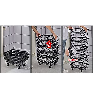 4 layers Tier Foldable No Assembly Storage Shelves with Wheels 13.5’’*10.6’’*29.7’’ Free Standing Metal Wire Rack Heavy Duty Pantry Collapsible Organizer for Kitchen Bedroom Bathroom Office Black