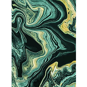 Abstract Liquid Styled Emerald Green Gold 6x8 Area Rug for Living Room Contemporary Art Decor Dining Room Playroom Carpet Soft Washable Home Office Entryway Runner Rugs