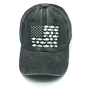 Waldeal Boy Printing Fish Flag Vintage Dad Hats Cute Adjustable Kids Fishing Baseball Cap Black