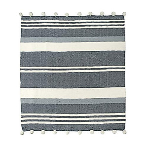 Santa Barbara Design Studio Pure Design Slub Cotton Pom Pom Throw Blanket, 50 x 60, Stripe