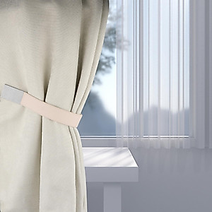 Magnetic Curtain Tiebacks Leather Curtain Outdoor Ties Modern Tie Backs Drapes Curtains Buckle Drapery Holdbacks for Home Office Cafe Balcony Decor 2 Pcs (Rice White)