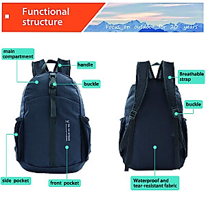 DUSWEN Foldable Backpack Lightweight Water Resistant Handy Outdoor Hiking Camping Bags for Women & Men (Gray)