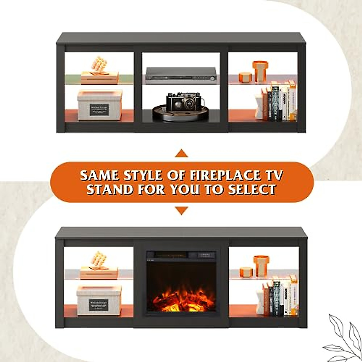 WLIVE TV Stand with LED Lights for TVs up to 65 inch, Entertainment Center with Glass Shelves, Modern TV Console for Living Room, Media Console with Storage, Black