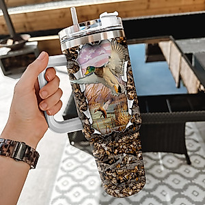 Hyturtle Personalized Stainless Steel Tumbler 40oz with Handle and Straw-Mallard Duck Hunting Camo Tumbler Cup with Lid, Double Wall Vacuum Thermos Insulated, Gifts For Women, Men, Christmas, Birthday