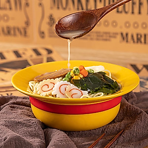CHUNGE 5PCS ONEPIECE Japanese Ramen Ceramic Bowl Set Luffy Straw Hat Ramen Bowl With Chopsticks Anime Fans Gift（4Pcs）