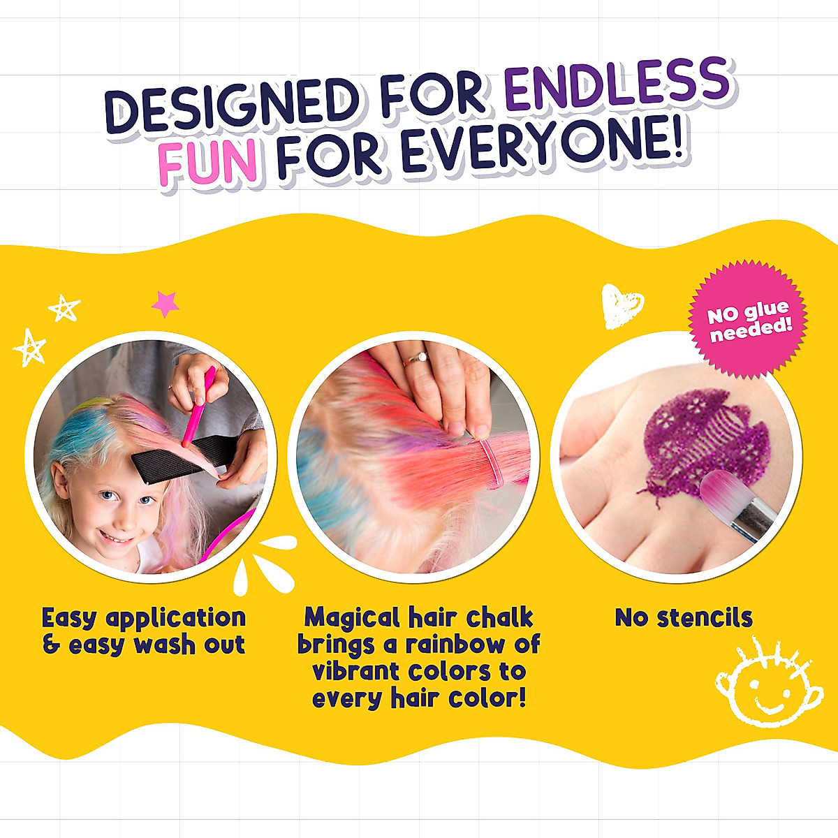 Purple Ladybug 12-Color Hair Chalk for Girls - Washable Temporary Hair Dye, Fun Gift for Kids 7-11, Great for Birthdays, Valentine's & Easter