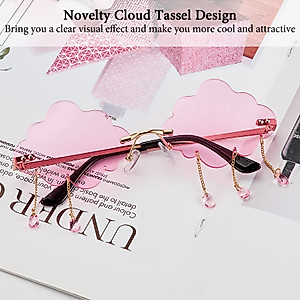 2 Pairs Tassel Clouds Shaped, Rimless Men Women 90s Disco Sunglasses (Light Blue, Pink)