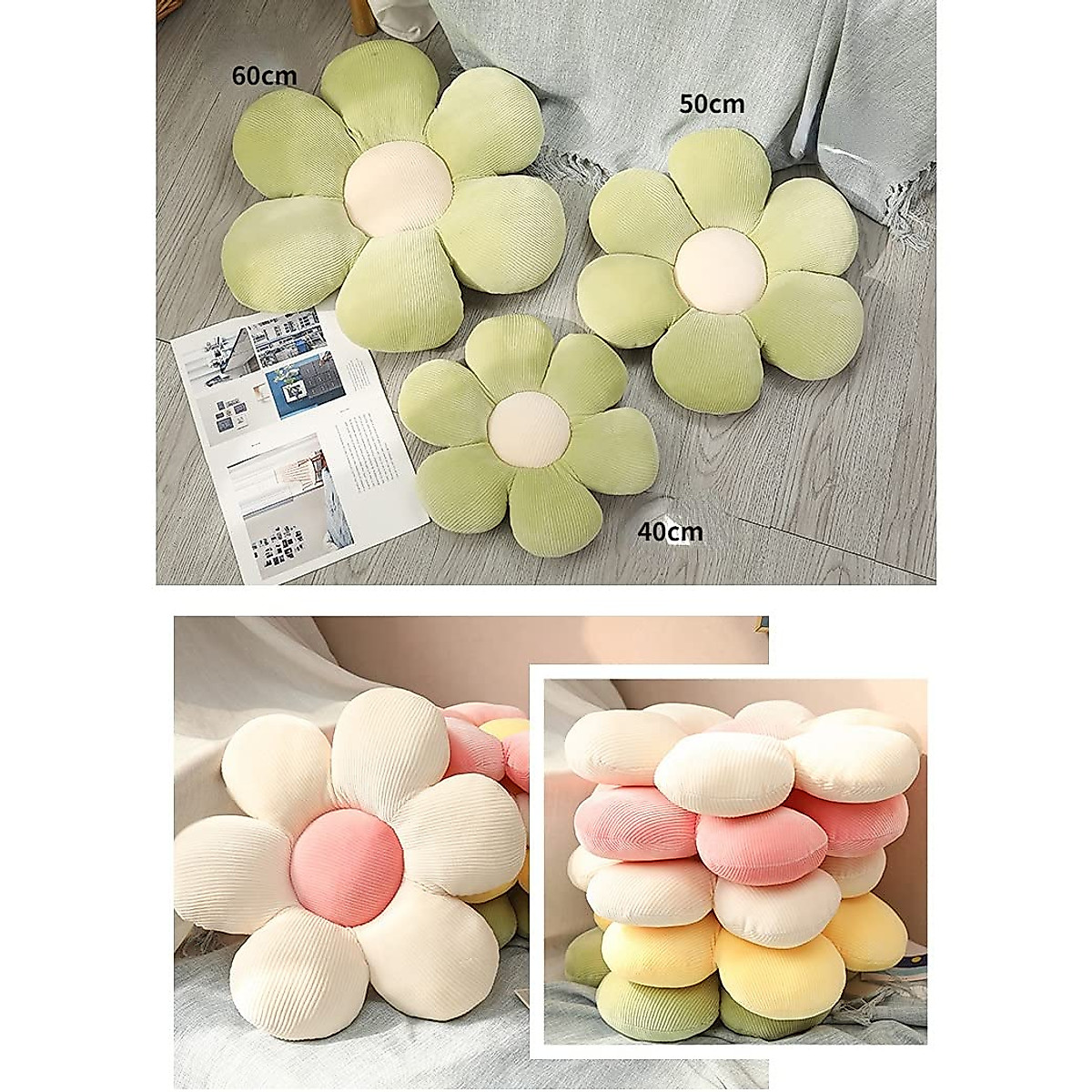 Tykoo Cute Flower Cushion Pillow Sofa Cushion Throw Pillow Indie Room Decor for Teans Tweens Girls Lovely Plush Stuffed Toy for Kids Reading Nook Watching TV Bed Room (Pink Petals,40cm)