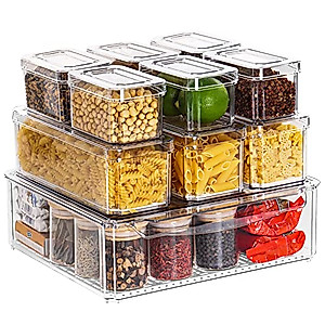 Moretoes Set of 10 Fridge Organizer Stackable Refrigerator Organizer Bins with Lids, BPA-Free Plastic Pantry Storage Bins for Fridge Freezer Kitchen Cabinet Pantry