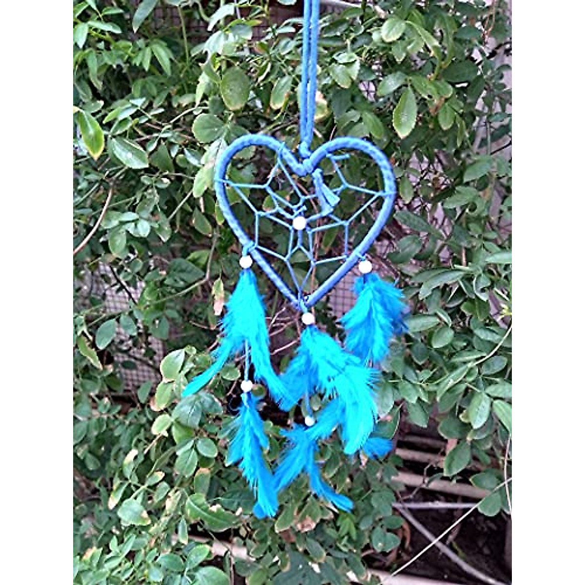 FIKIMOS Dream Catchers Wall Decor, Handmade Feather Bedroom Home Car Decor Nursery Room Hanging Decoration (3" Blue Heart)