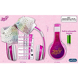 JoJo Siwa Kids Bluetooth Headphones for Wireless Rechargeable Foldable Bluetooth Headphones with Microphone Kid Friendly Sound and Bonus Detachable Cord