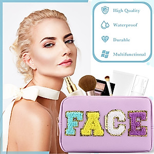 Sanwuta 4 Pcs Hair Face Skin Travel Bag Set Preppy Makeup Pouch PU Leather Skincare Bag Waterproof Cosmetic Organizer Birthday Christmas Gifts(Blue, Pink, Green, Purple,Fresh Style)