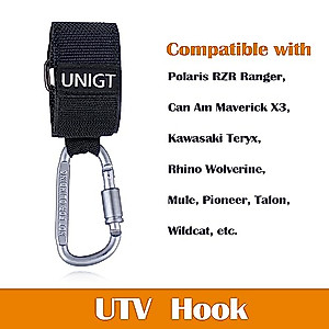 UNIGT 2 Pack UTV Hook for Hanging Headsets, Helmet and Goggles, Multipurpose Carabiners for Electric Scooter Owner Fits 1.5-2.0" SXS Roll Cage Accessory Hook Hanger- Black