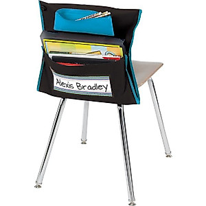Really Good Stuff Deluxe Chair Pockets – Set of 36 – Classroom Chair Organizer with Pencil Pouch and Name Tag Keeps Students Organized and Classrooms Neat - Black