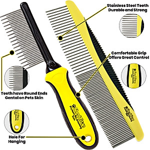 ShedTitan Metal Dog Comb for Matted Hair & Detangler Combs Set - Remove Tangles & Matted Fur - Easy Safe Cat & Dog Combs for Grooming Doodles