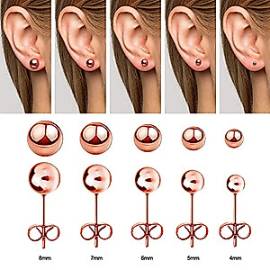 UHIBROS Hypoallergenic Studs Earrings 316L Surgical Stainless Steel Earrings Round Ball Earring for Women Men 5 Pairs Assorted Sizes(4mm-8mm)