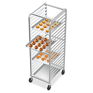 VINGLI Upgraded 20-Tier Full/Half Sheet Pan Rack, Aluminum Bakery Rack, Speed Rack, Bakers Rack with Lockable Wheels for Home Commercial Kitchen, Restaurant, Cafeteria, Dessert Shop, 68.5”H