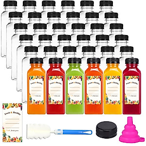 Moretoes 36pcs 12oz Plastic Juice Bottles with Caps, Bulk Clear Empty Juicing Bottle Containers with Lids for Juicing Drinking Milkshake Tea