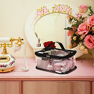 6 Pcs Large Clear Cosmetic Bags Clear Makeup Bag Transparent Zipper Travel Bag Toiletry Makeup PVC Bag Waterproof Portable Organizer Storage Pouch with Handle for Vacation Bathroom (Black Edge)