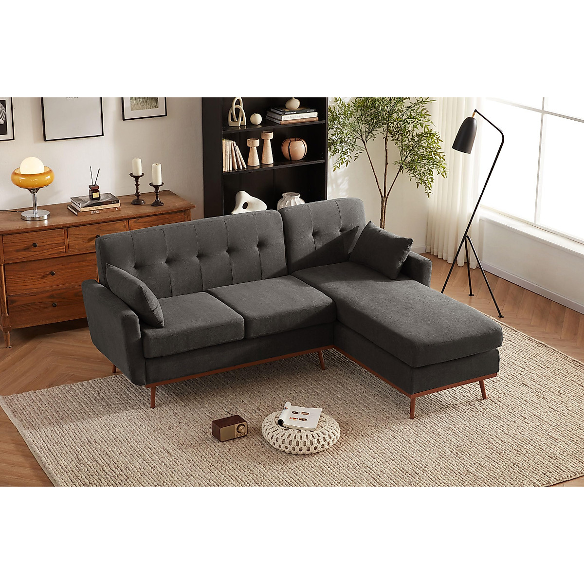 Weture 80" L Shape Couch with Extended Convertible Chaise, Comfy Sectional Couches for Living Room, 3 Seater Couch L Shaped Sofa for Small Spaces(Linen-Dark Grey)