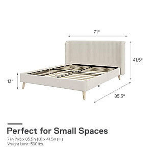 Novogratz Holly Upholstered Wingback Bed Frame, Queen, Ivory Velvet