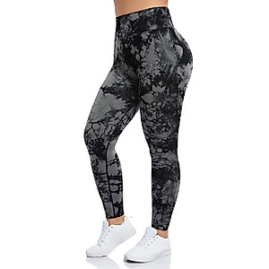 CFR Womens Gym Sport Workout Leggings for Women Seamless Yoga Pants High Waist Scrunch Butt Lifting Tummy Control Plus Size #1 Scrunch Booty Tiedye Black,XL