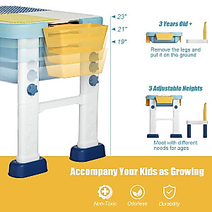 HONEY JOY 6-in-1 Kids Activity Table, Large & Small Size Blocks Compatible w/Classic Blocks, Adjustable Height, Water Table & Sand Table & Dry Erase Easel w/Marker, Kids Play Table with Storage