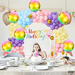 KatchOn, Rainbow Foil Balloons - 22 Inch, Pack of 6 | 4D Gradient Rainbow Balloons | Tie Dye Balloons for Birthday Party Decor | Rainbow Unicorn Balloons | Rainbow Mylar Balloons, Iridescent Balloons