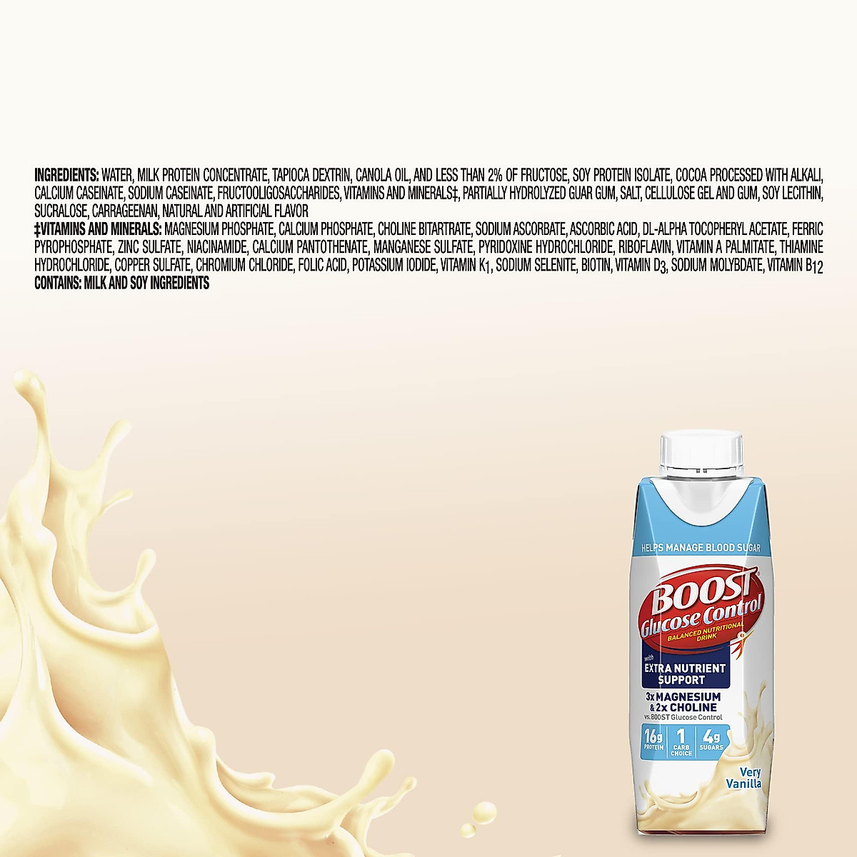 Nestle Boost Glucose Control Balanced Nutritional Drink Very Vanilla 8 oz Carton 24 Ct