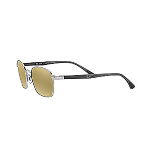 Ray-Ban Rb3664ch Chromance Square Sunglasses, Silver/Polarized Green Mirrored Gold Gradient, 50 mm