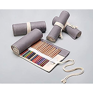 DZHJKIO Handmade Canvas Pencil Roll Wrap 36 Holes, Multiuse Roll Up Pencil Case Large Capacity Pen Curtain for Coloring Pencil Holder Organizer, Grey