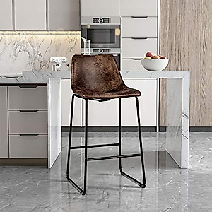 COSTWAY Set of 4 Bar Stool, Vintage Faux Suede Bar Stools, with Metal Legs, Back and Footrest, Upholstered Stool Chairs for Home Kitchen, Pub (Grey, 4)