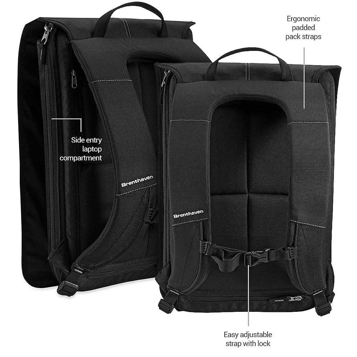 Brenthaven Prostyle Laptop Backpack For Office or School Use – Durable, Protection from Impact and Compression (Fits 15inch - Black)