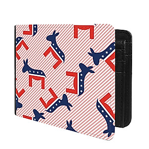 Ztion Unique Desige Pattern - Democrat Donkeys pattern on red stripes, Slim Front Pocket Wallet Billfold RFID Blocking