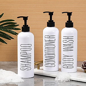 HOMCDALY Shampoo and Conditioner Dispenser, 16oz 3-Pack Refillable Shampoo and Conditioner Bottles, Empty Shampoo Bottles, Shampoo Conditioner Body Wash Dispenser, Bathroom Shampoo Dispenser Set(white