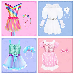 kuaima Girls Princess Dress up Trunk Set, Unicorn, Mermaid, Princess, Bride, Angel Pretend Play Costume Set for Toddlers Little Girls Ages 3-6 Years