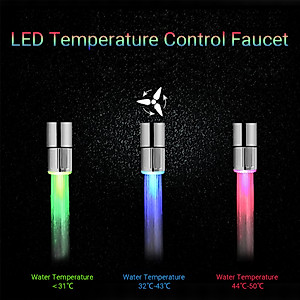 Temperature Sensitive 3 Color Gradient LED Water Faucet Colors Changing LED Water Stream Faucet Tap Cold and Hot Water Mixer Sink Tap for Kitchen and Bathroom