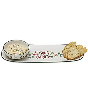 Pfaltzgraff Winterberry Season's Greetings Serving Tray with Dip Bowl, 2 Piece, Multicolored