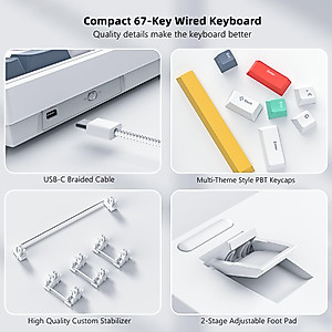 V-K66 60% Percent Keyboard, Mechanical Gaming Keyboard Gasket Mounted, Hot-swappable Keyboard Wired LED Backlit Creamy Keyboard with Arrow Keys - White and Grey