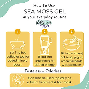 Elderwise Raw Sea Moss | Organic Seamoss Makes 20oz of Gel | Wildcrafted Golden Sea moss | Raw & Non GMO Certified | Sundried | Mineral and Vitamin Rich | Golden