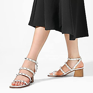 DREAM PAIRS Clear Heels for Women Sexy Chunky Block Square Toe Heels Rivet Studded Wedding Shoes Low Heels Open Toe Bridal Pumps Sandals Clear Rhinestone Size 10 SDHS2223W