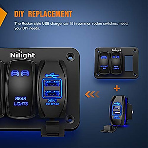 Nilight Dual USB Charger 4.2A Rocker Switch Style USB Charger 12V/24V Fast Charge Socket Waterproof Quick Charger for Cars Boats Trucks RVs,2 Years Warranty