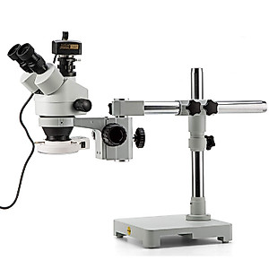 SWIFT S7 7X-45X Trinocular Stereo Microscope with Wide-Field 10X Eyepieces,0.7X-4.5X Zoom Objective Lens, Single-Arm Boom Stand, and 56-Bulb LED Ring Light