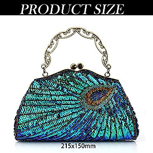Buric Clutch Purses for Women Evening Bag Evening Purse Metal Binding Crossbody Bag with Detachable Chain for Wedding/Prom (Peacock Green)